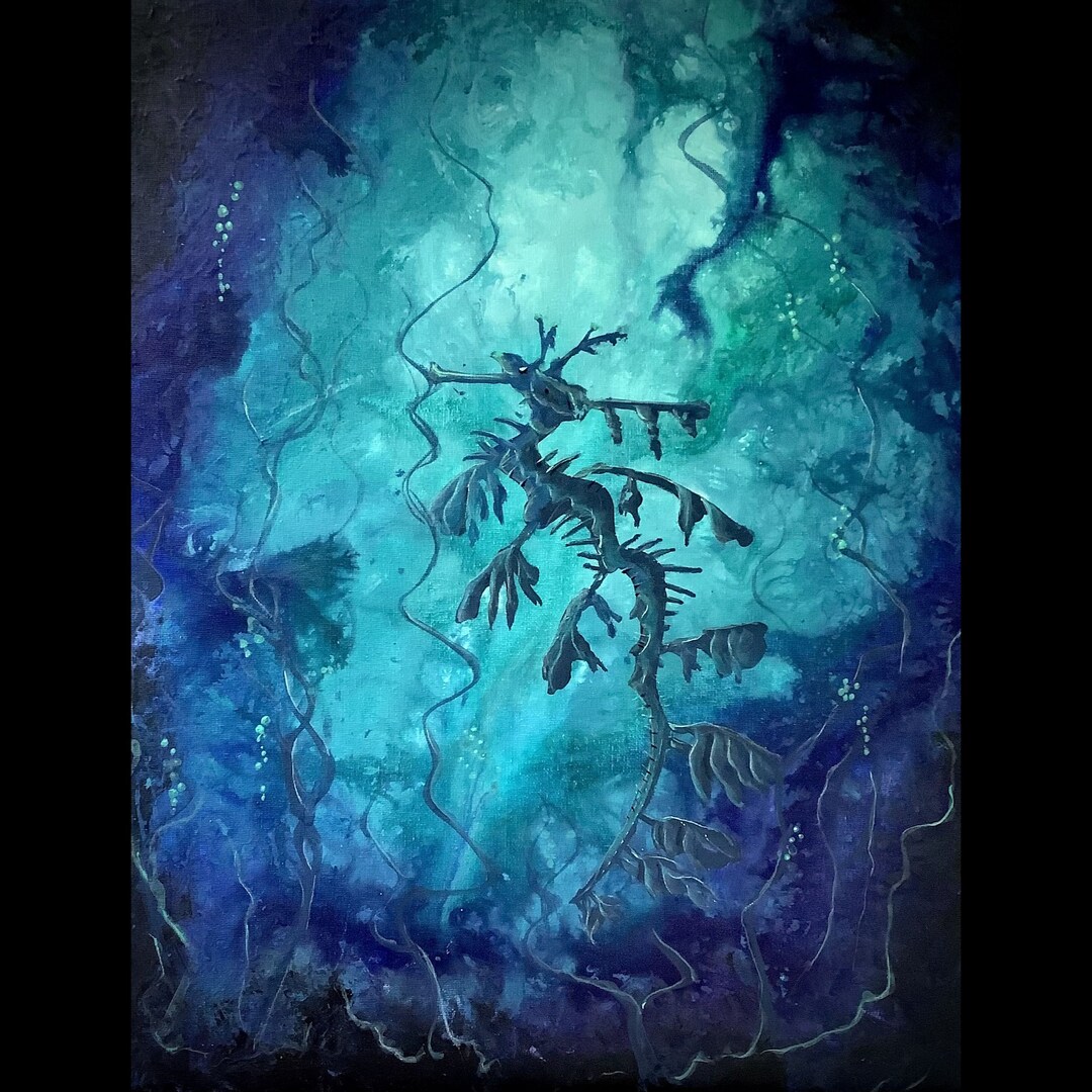 Dragon of the Deep Lustrous Blue Art Print Oceanic Sea Dragon Creature ...