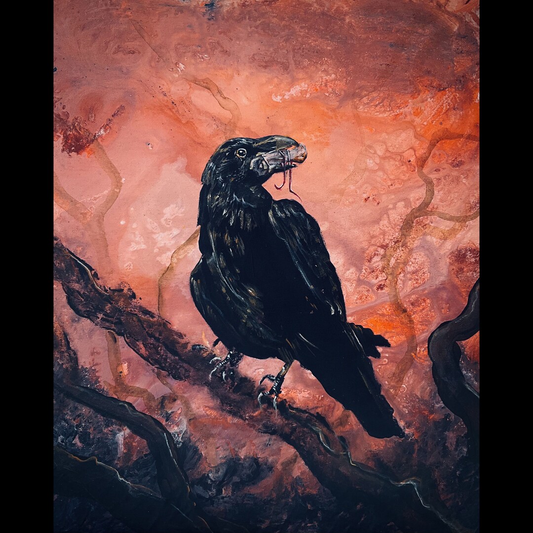 Dark Delivery Original Painting Shadowy Raven in Surreal - Etsy