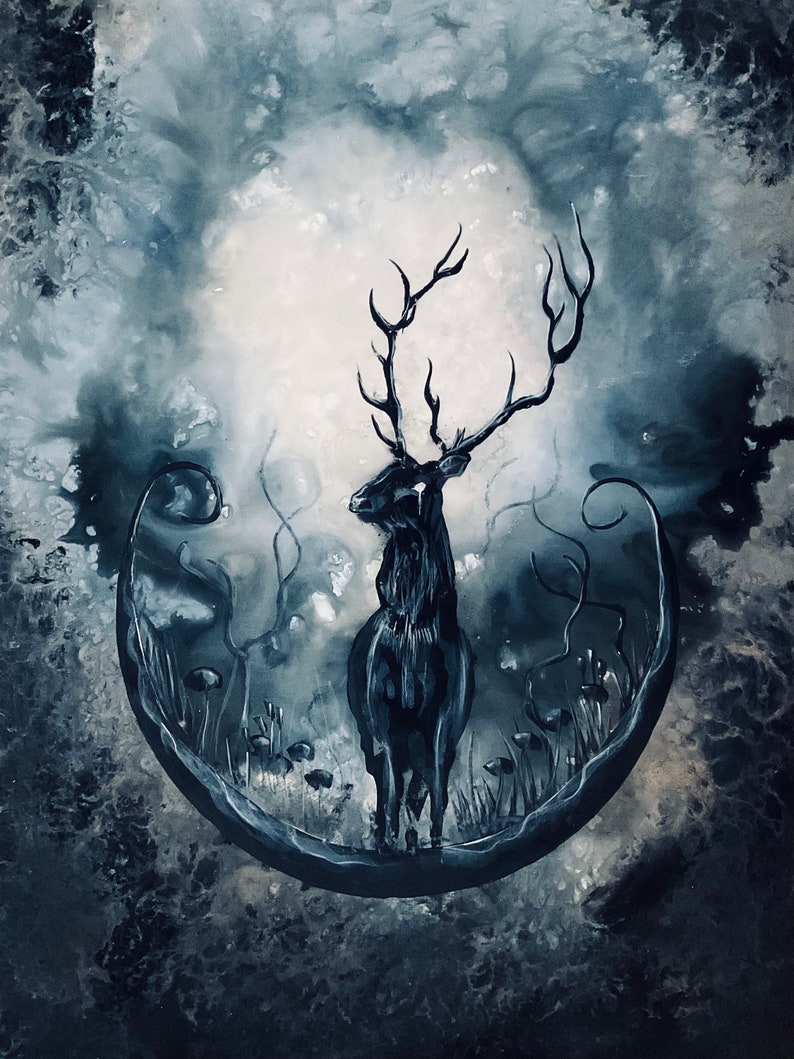 Shadow Majesty Lustrous Art Print Dark Greyscale Stag - Etsy