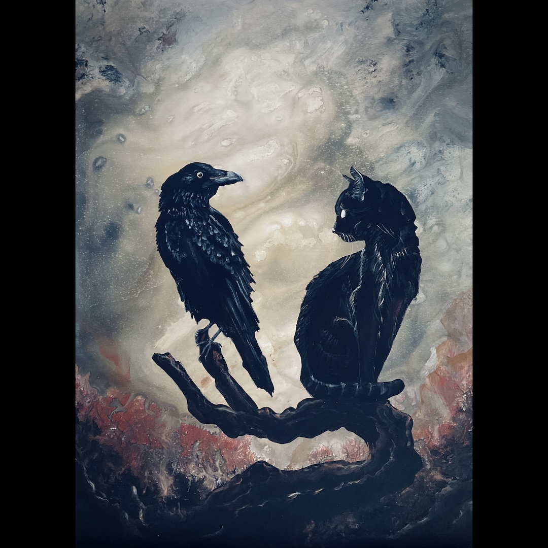 Copycat Lustrous Art Print Haunted Cat and Young Raven - Etsy UK
