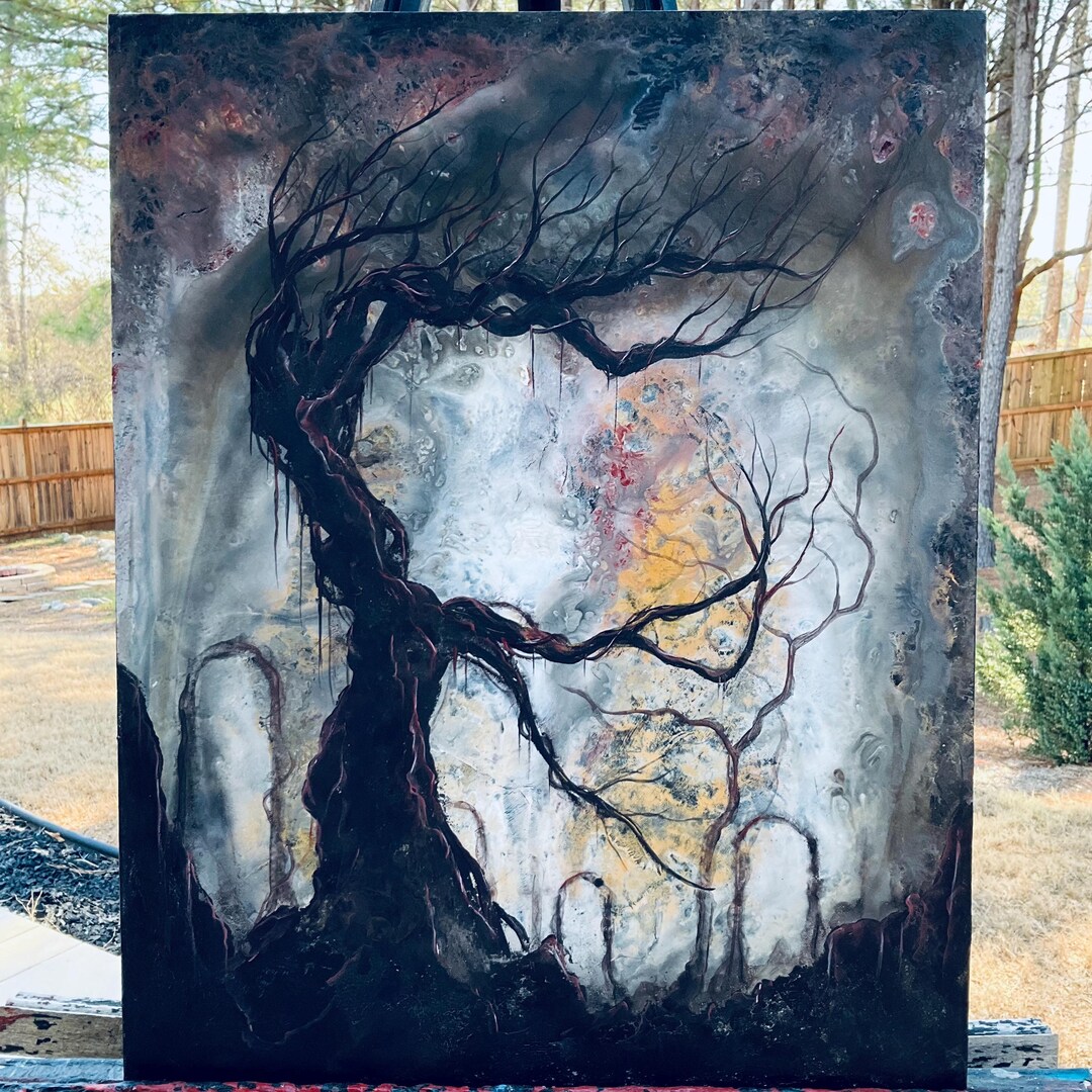 Grasping in Vain - Original Painting - Dark, Twisted Tree in Surreal ...