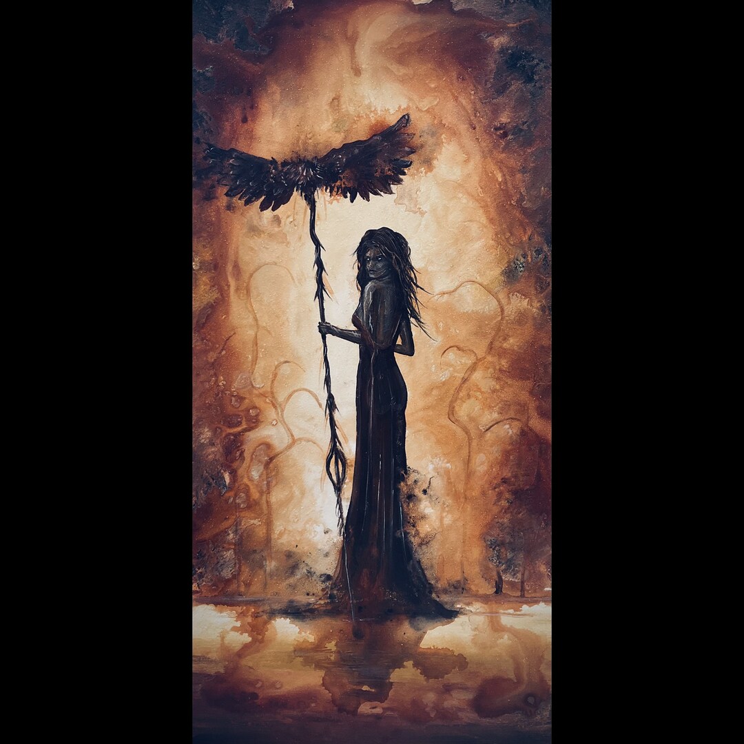 Shadow Banner - Original Painting - Fallen Wingless Angel With Dark ...