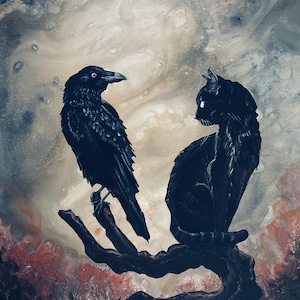 Copycat Lustrous Art Print Haunted Cat and Young Raven - Etsy UK