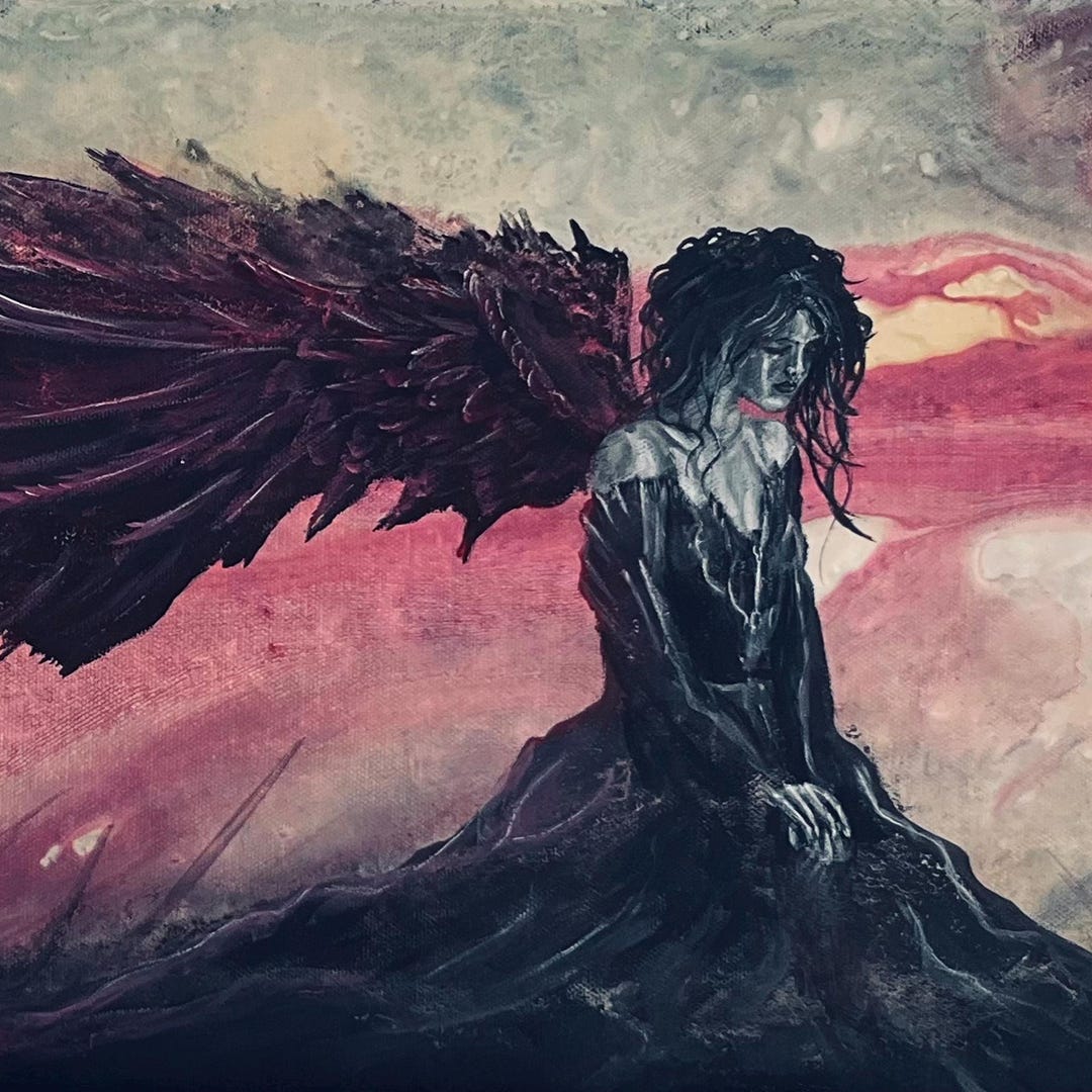 Seraph of Sorrow - Dark Gothic Art Print - Sad Fallen Archangel With ...