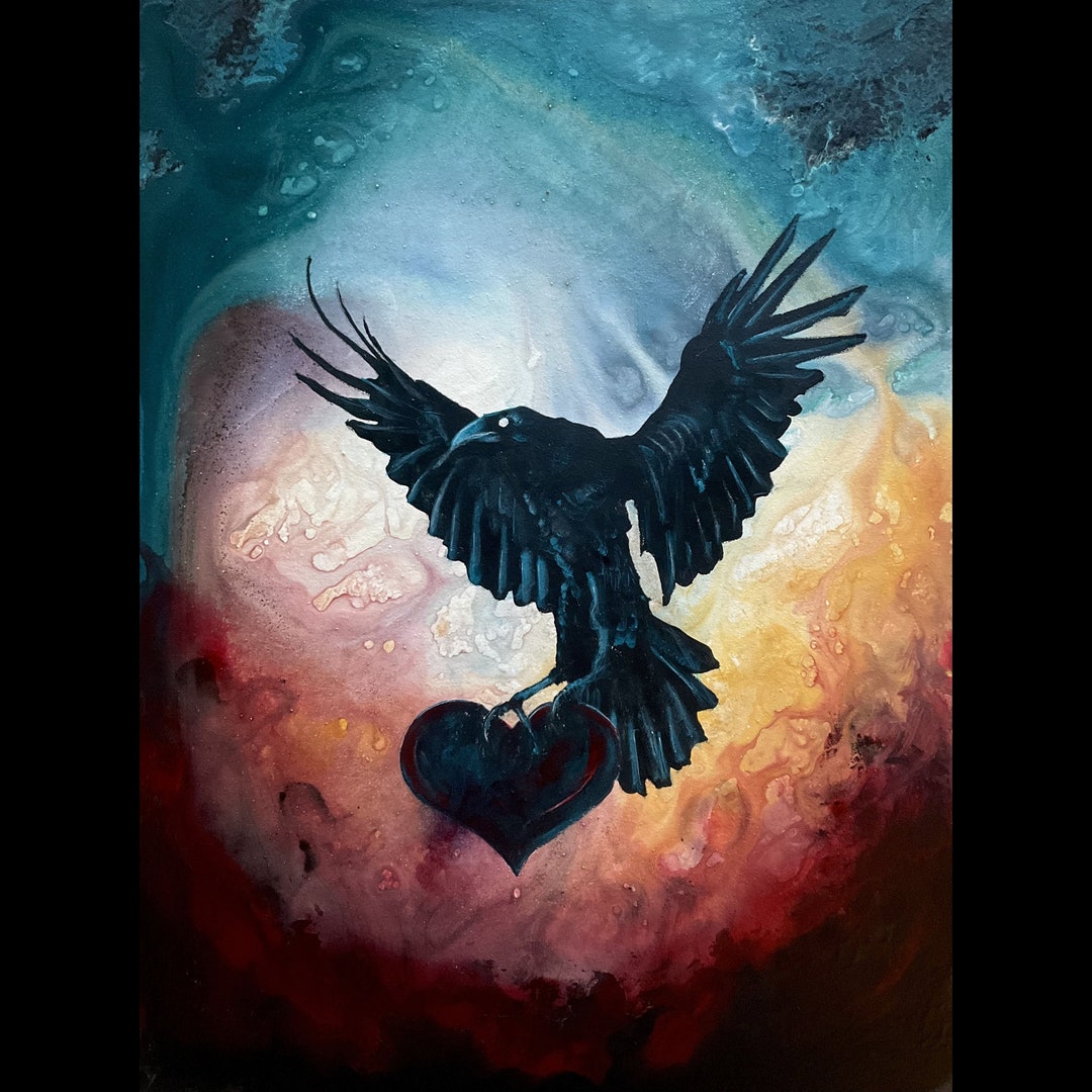 Heart Thief Shadowy Crow Art Print Grinning Raven Steals Shadowy Dark ...