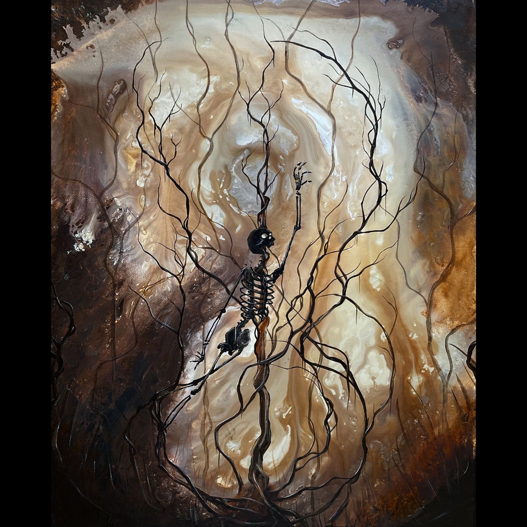 Ascendant Original Canvas Painting Lone Skeleton Rises - Etsy
