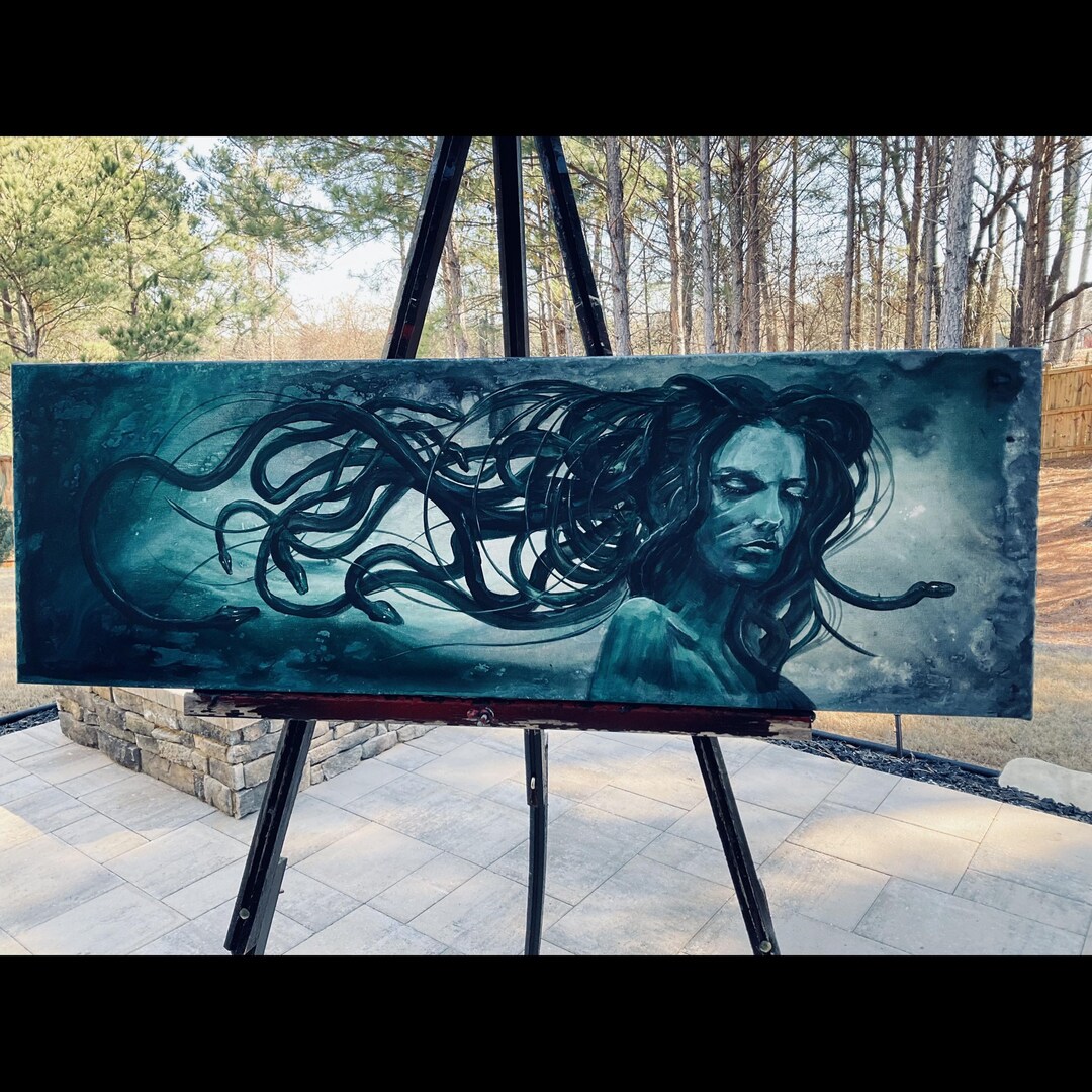 Everywhere She Looks - Original Canvas Painting - Dark, Sad Medusa With ...