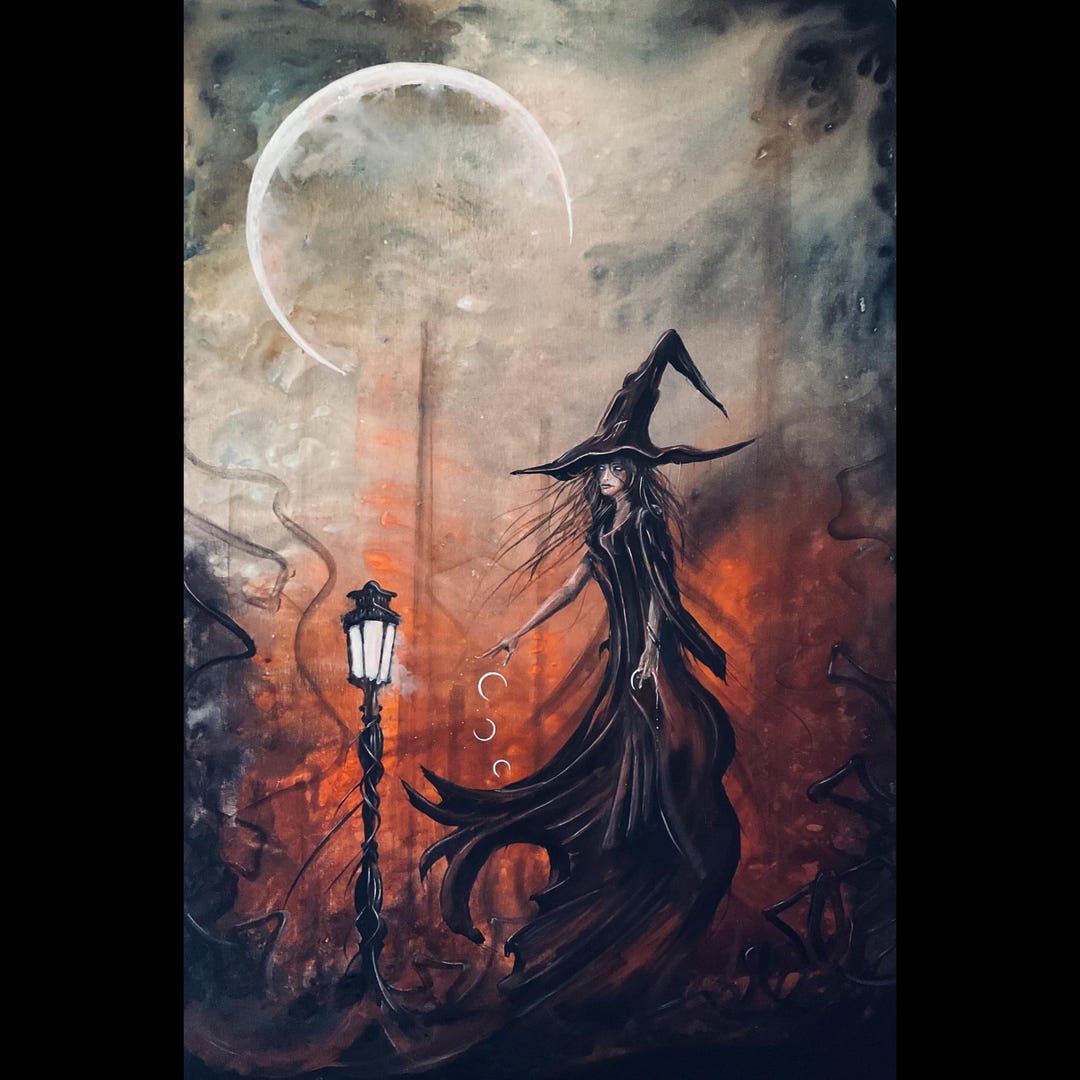 Spellbound Printable Digital Art Download Gothic Witch With Huge Hat ...