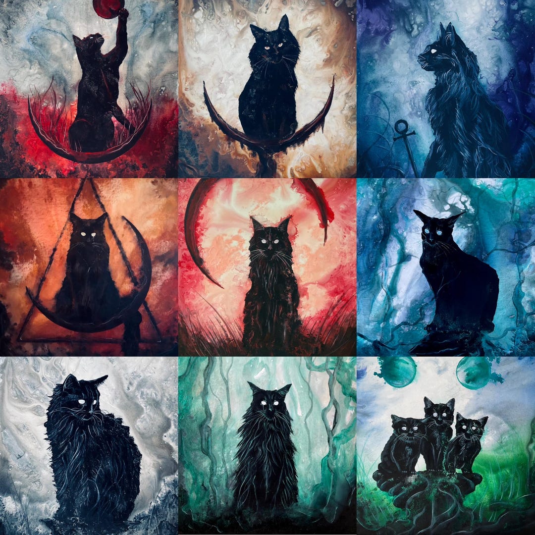 Custom Original Cat Paintings Commissioned Haunted Cat Art Reserve Your ...