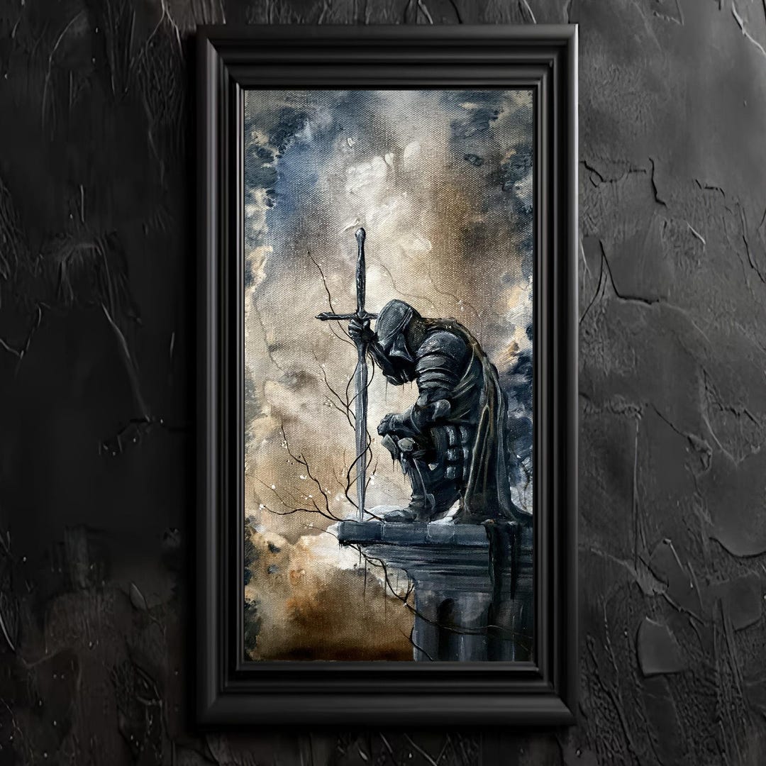 Sacred Solitude - Medieval Art Print - Lone Armored Knight With Sword ...
