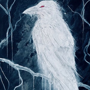 The Pale King - Shadowy Art Print - White Snowy Raven With Red Eye ...