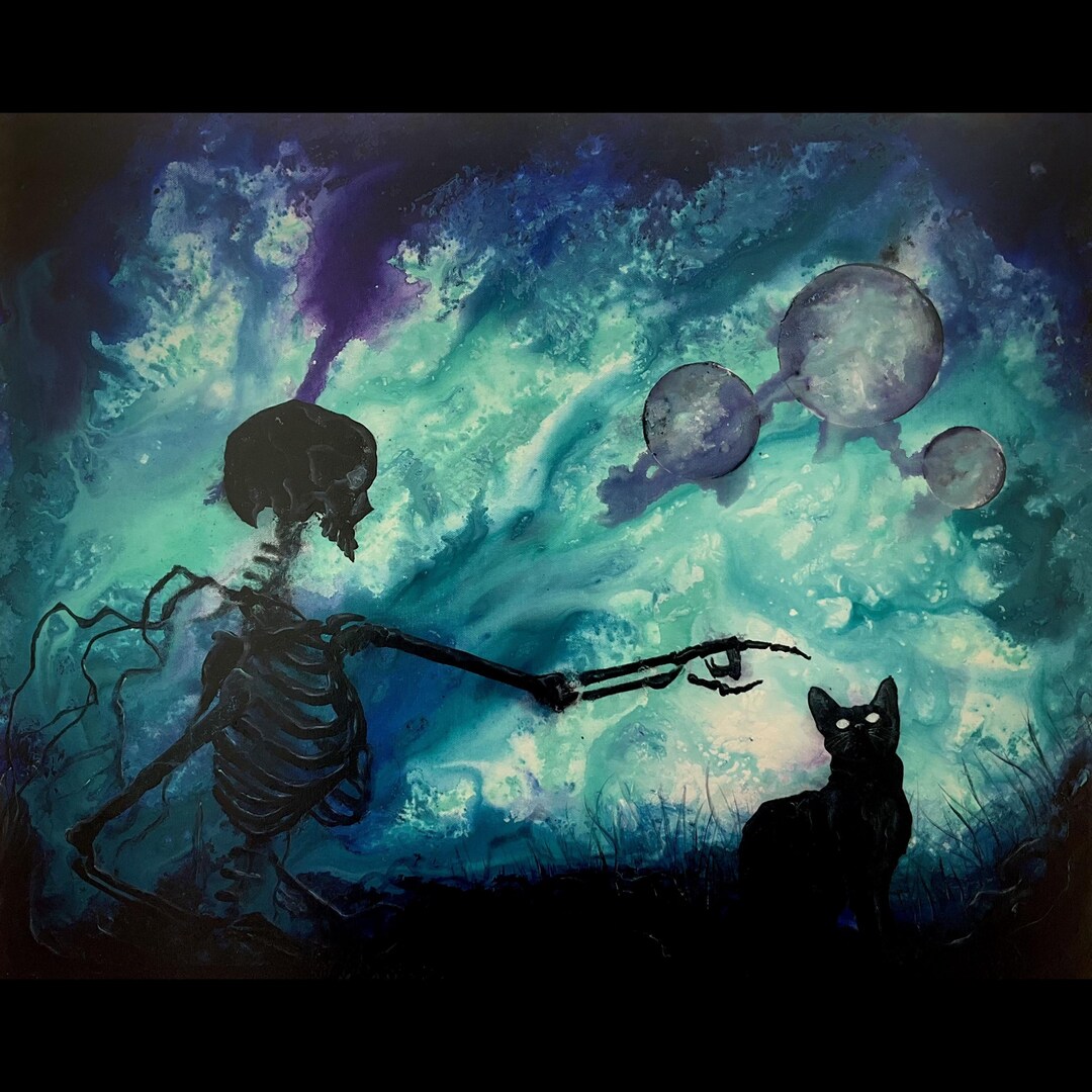 Show Us the Way Shadowy Art Print Lonely Skeleton Touches Haunted Black ...