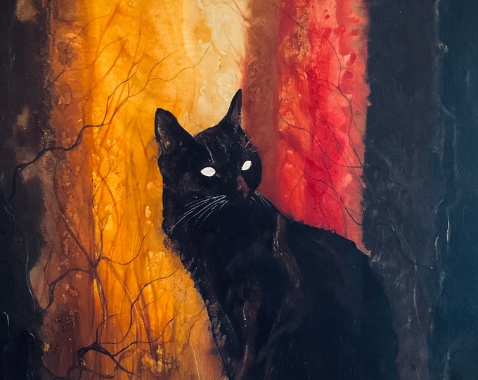 No Fire Can Burn Me Lustrous Art Print Dark Haunted Black Cat Sitting ...