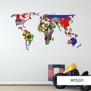 3D World Map Wall Decal, Vinyl Mural Sticker, Office & Classroom Decor ...