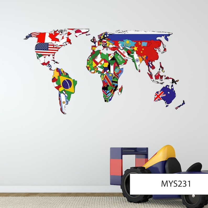 3D World Map Wall Decal Vinyl Mural Sticker Office & - Etsy