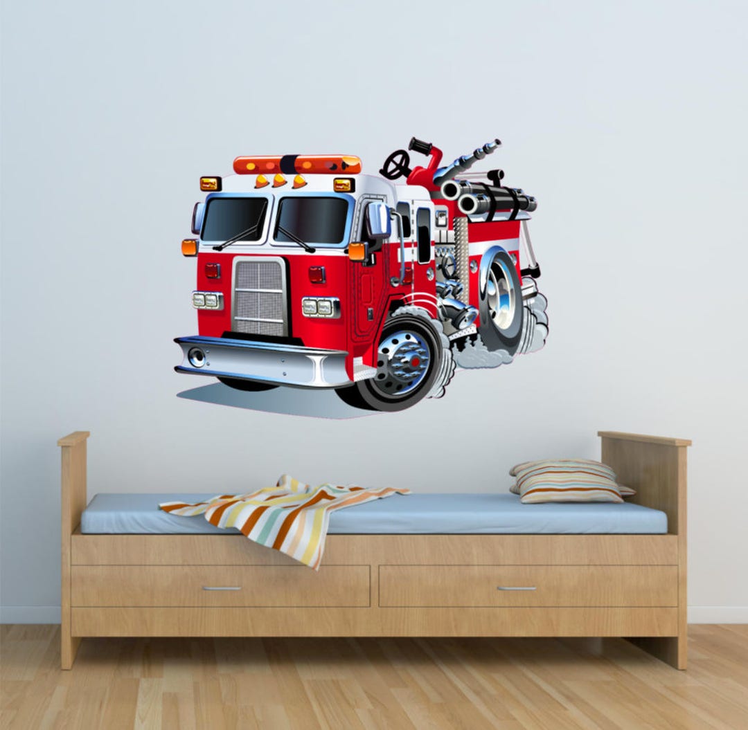 Fire Truck Wall Decal, Fire Engine Decal, 3D Wall Sticker, Firefighter ...