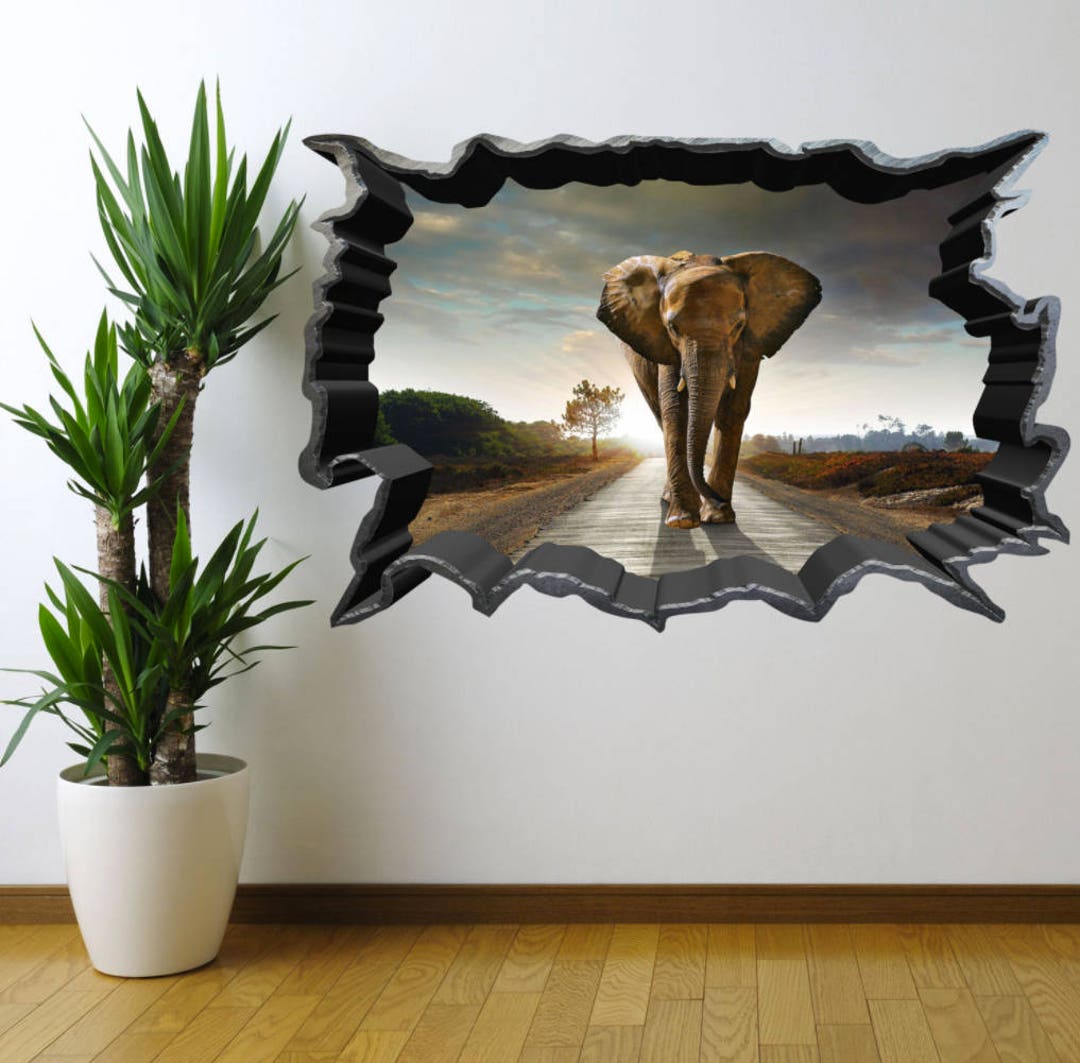 ELEPHANT WALL DECAL, 3d Elephant Sticker, Animal Vinyl Decal, Kids Room ...