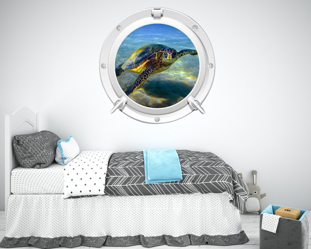 3D Sea Turtle Porthole Wall Decal - Ocean View Window Sticker for Kids ...