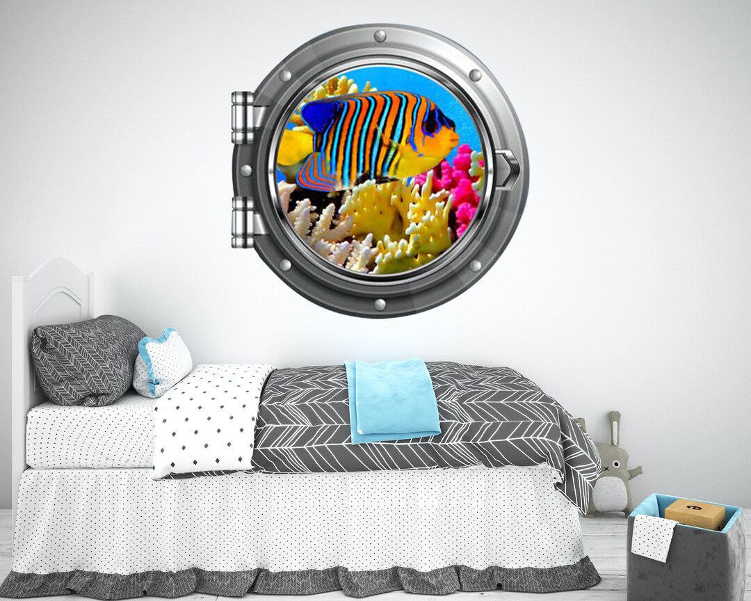 Tropical Fish Porthole Wall Decal - Ocean Aquarium 3D Window Sticker ...