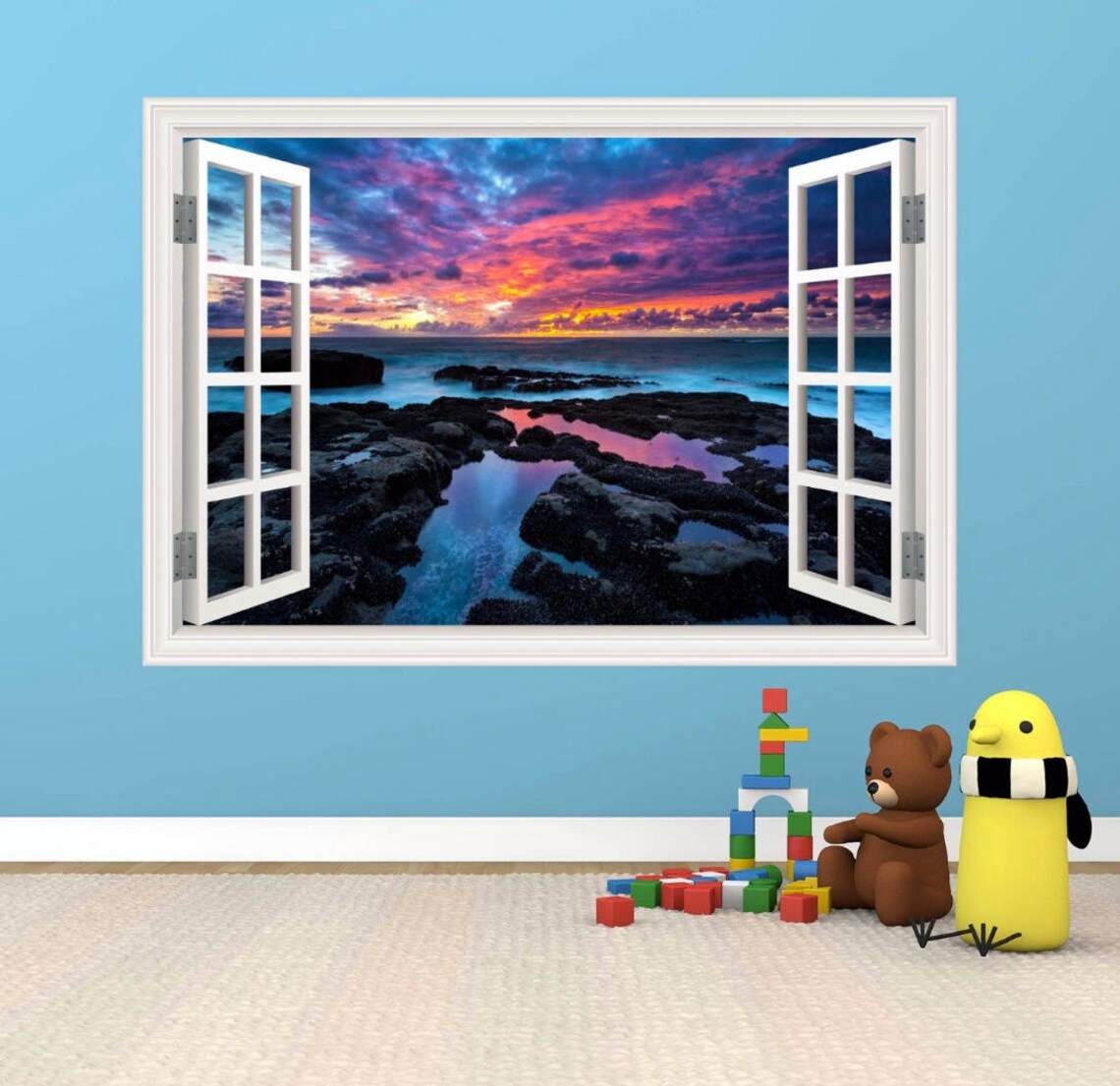 SEA WALL MURAL Rocks Sticker Sunset Wall Mural Landscape | Etsy