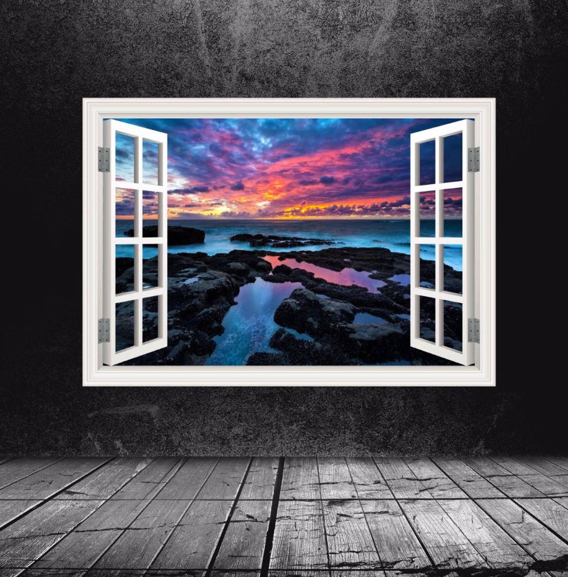 SEA WALL MURAL Rocks Sticker Sunset Wall Mural Landscape | Etsy