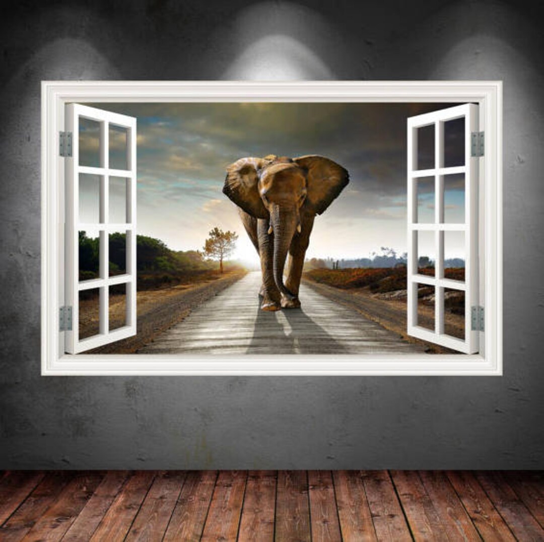ELEPHANT WALL DECAL, Window Wall Sticker, Wildlife Room Decor, Handmade ...
