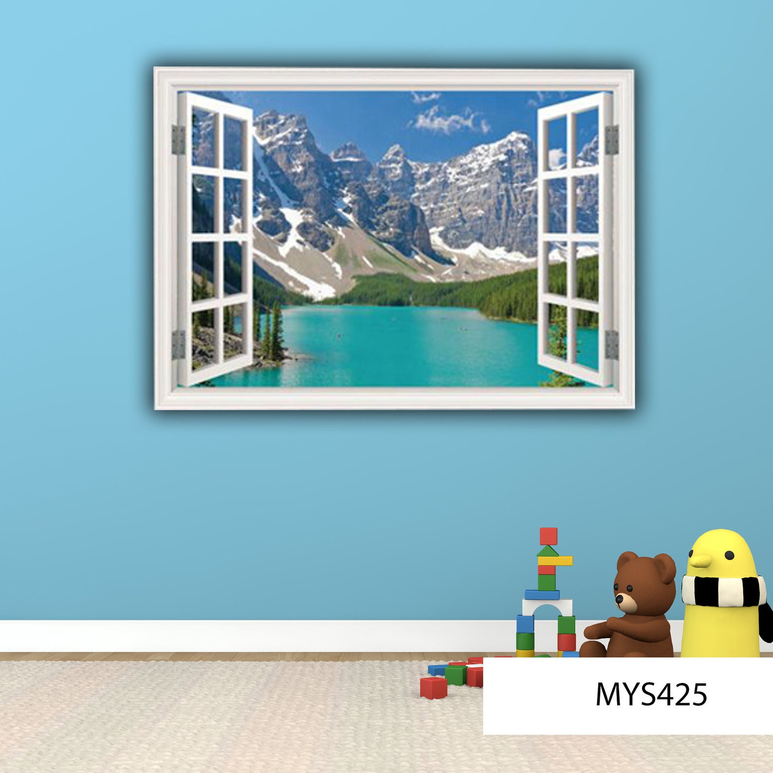Mountain Lake Window View Wall Decal: Peel & Stick Vinyl Mural - Etsy