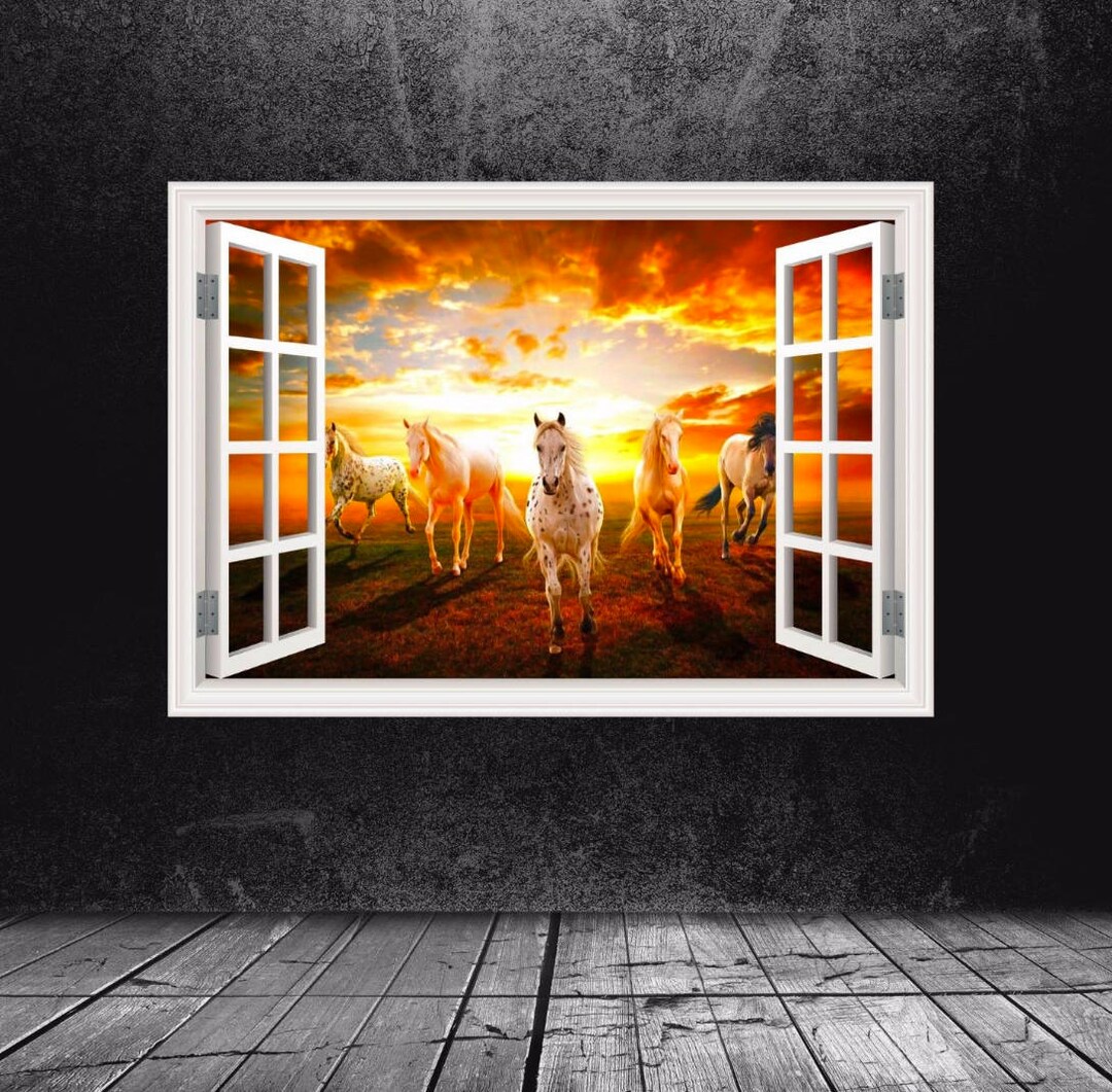 HORSE WINDOW DECAL, Clouds Wall Decal, Running Horse Decal, Sunset Wall ...