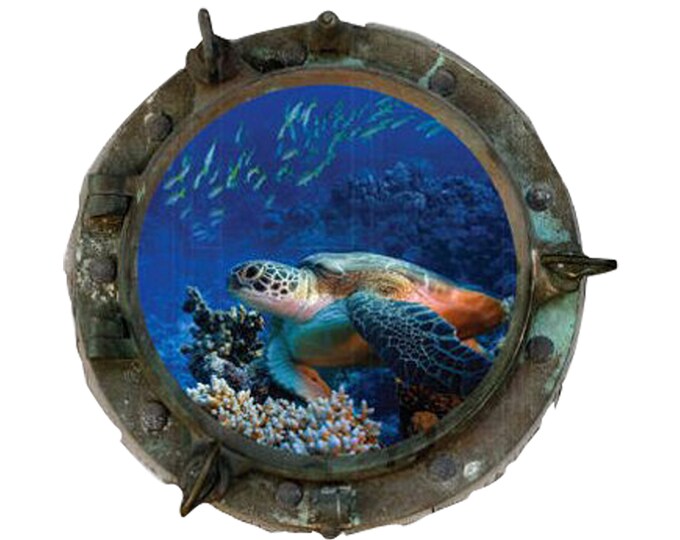 Sea Turtle Window Porthole Coral Reef Vinyl Wall Decal VWAQ GP31 - Etsy