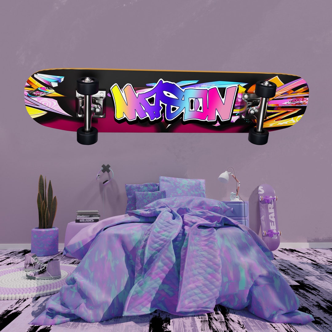 Custom Skateboard Wall Art - Personalized Skater Name Decal for Kids ...