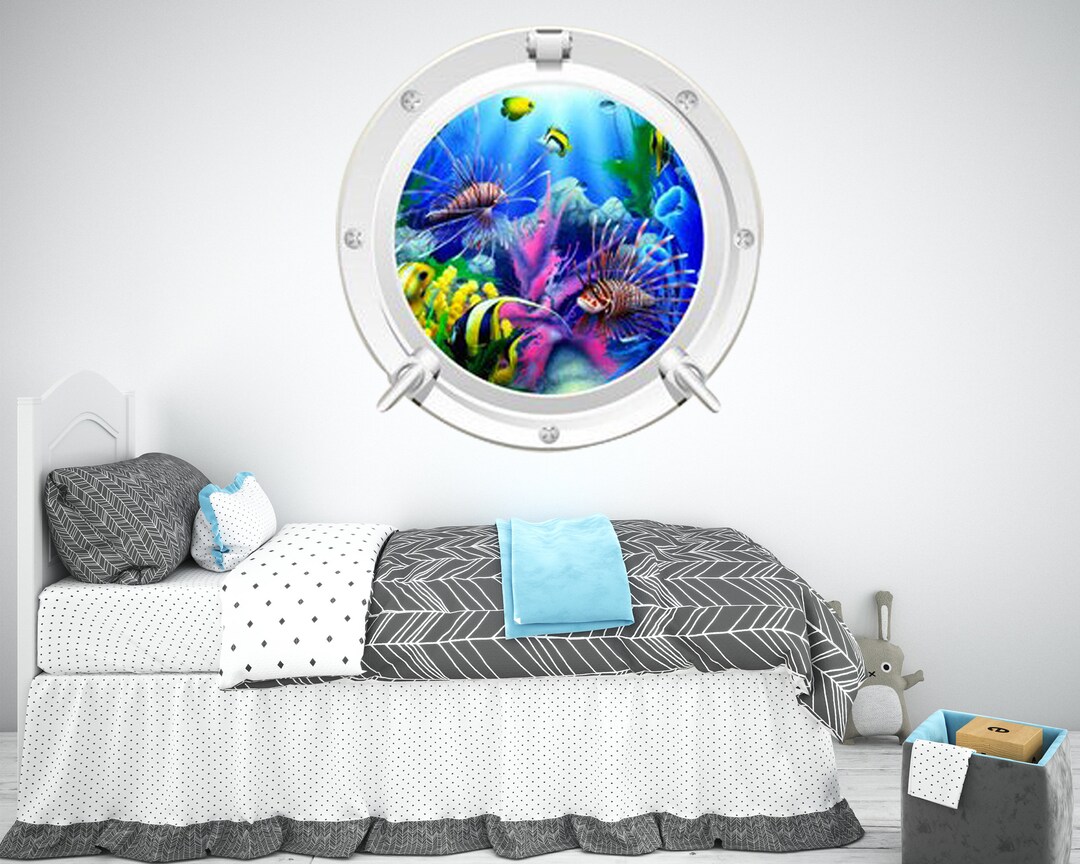 Tropical Reef Fish Porthole Wall Decal - Ocean Aquarium 3D Sticker ...