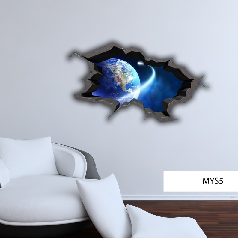 3D Earth Wall Decal: Broken Wall Space View, Removable Vinyl Sticker - Etsy