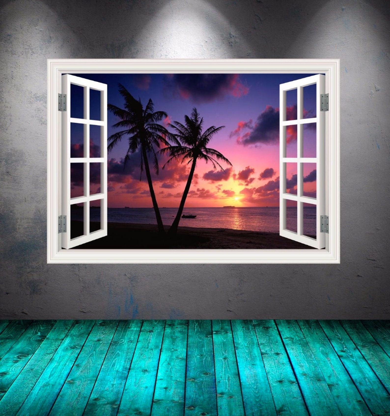 Sunset Beach Wall Decal Ocean Window Frame Wall Mural | Etsy