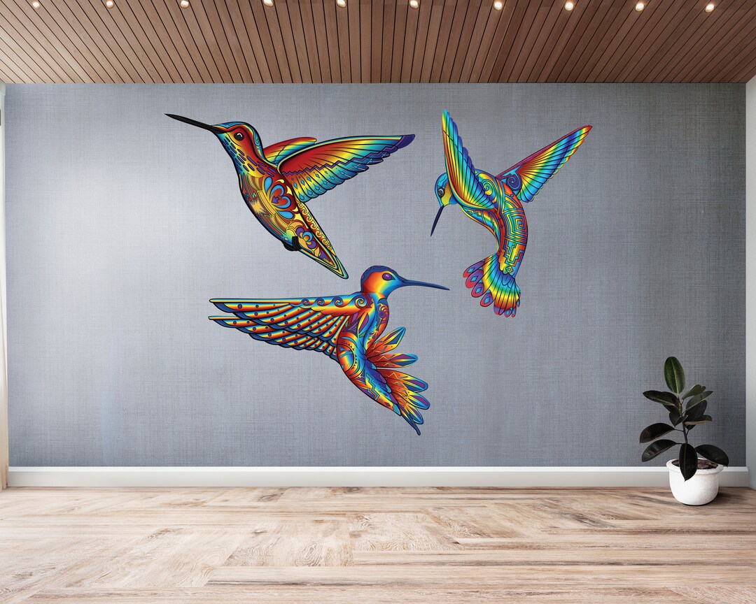 Vibrant Rainbow Hummingbirds Wall Decal, Decorative Peel-and-stick Art ...
