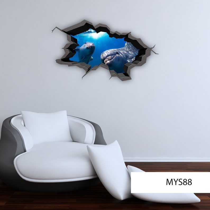 3D Dolphin Wall Decal: Sea Life Mural, Kids Room Decor - Etsy