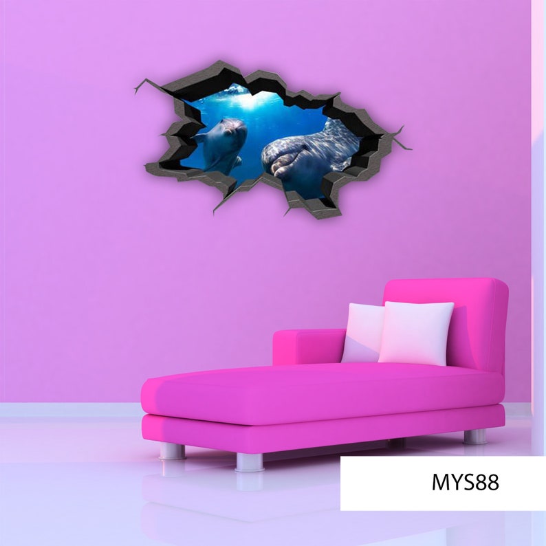 3D Dolphin Wall Decal: Sea Life Mural, Kids Room Decor - Etsy