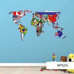 3D World Map Wall Decal, Vinyl Mural Sticker, Office & Classroom Decor ...