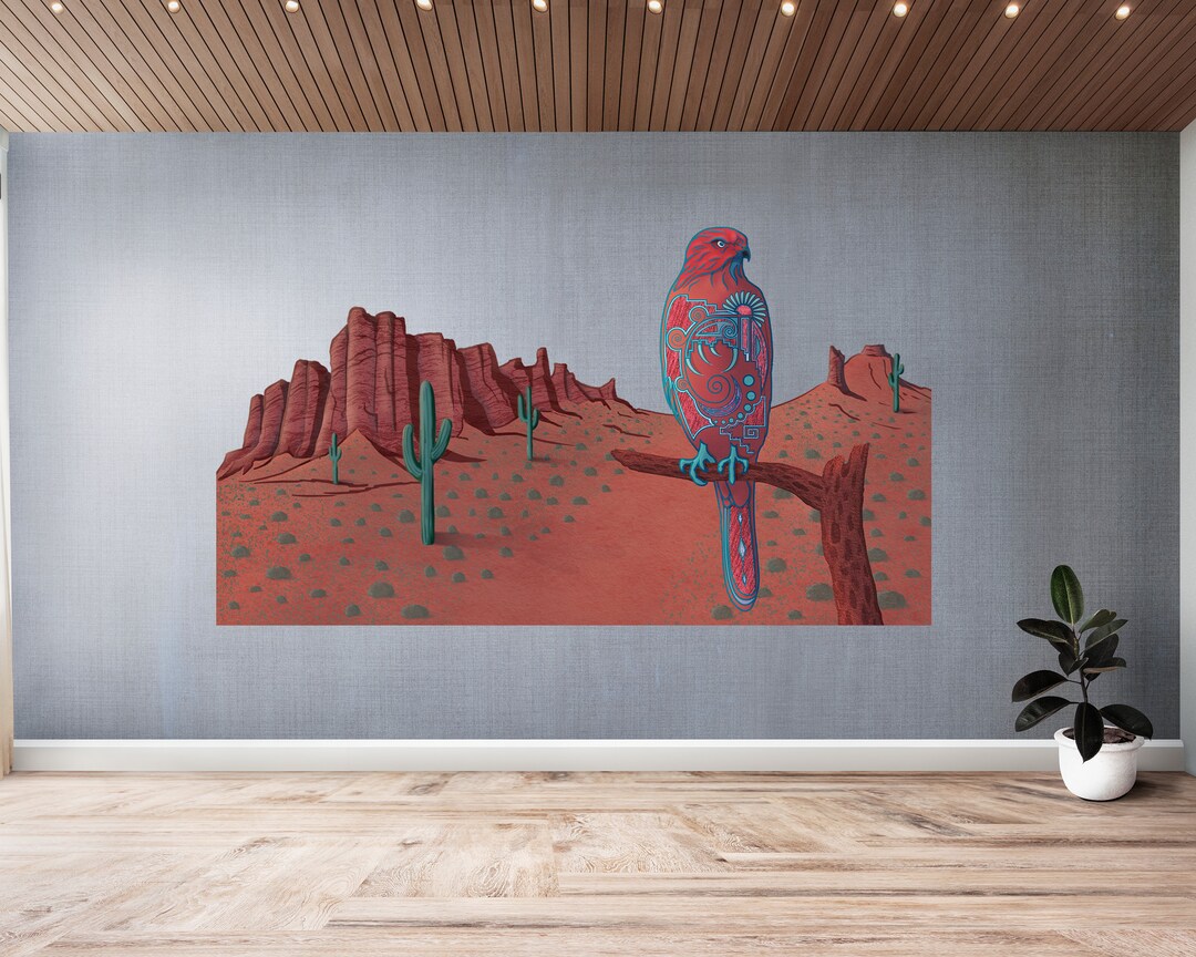 Native American Hawk Wall Decal: Removable Vinyl Mural, Kids Room Decor ...