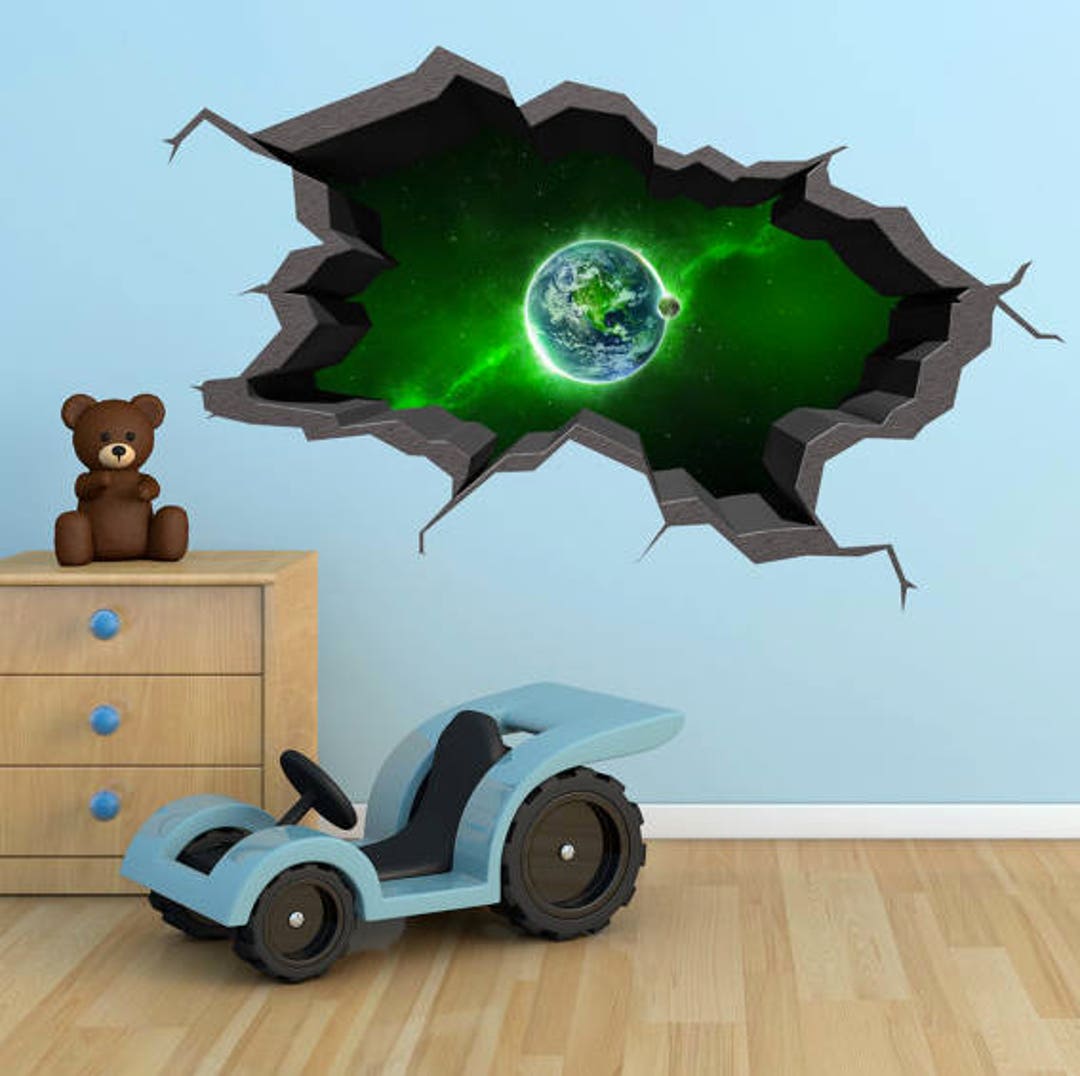 Earth 3D Wall Decal | Removable Vinyl Sticker | Peel and Stick | Art ...