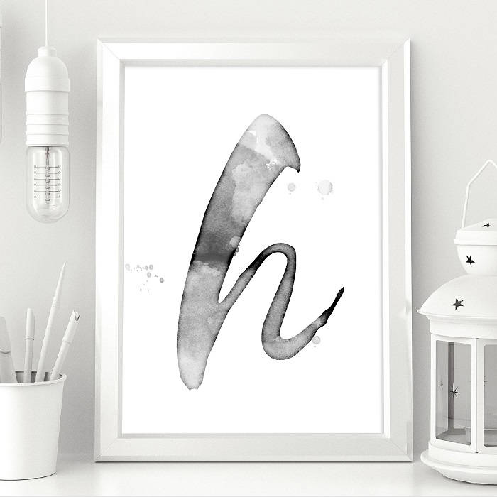 Initial Letter H Digital Art Print for Instant Download - Monogram A ...