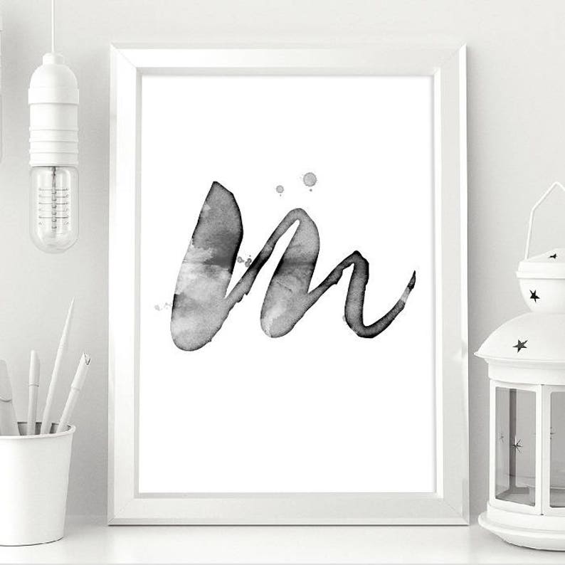 Initial Letter M Digital Art Print for Instant Download - Monogram M ...