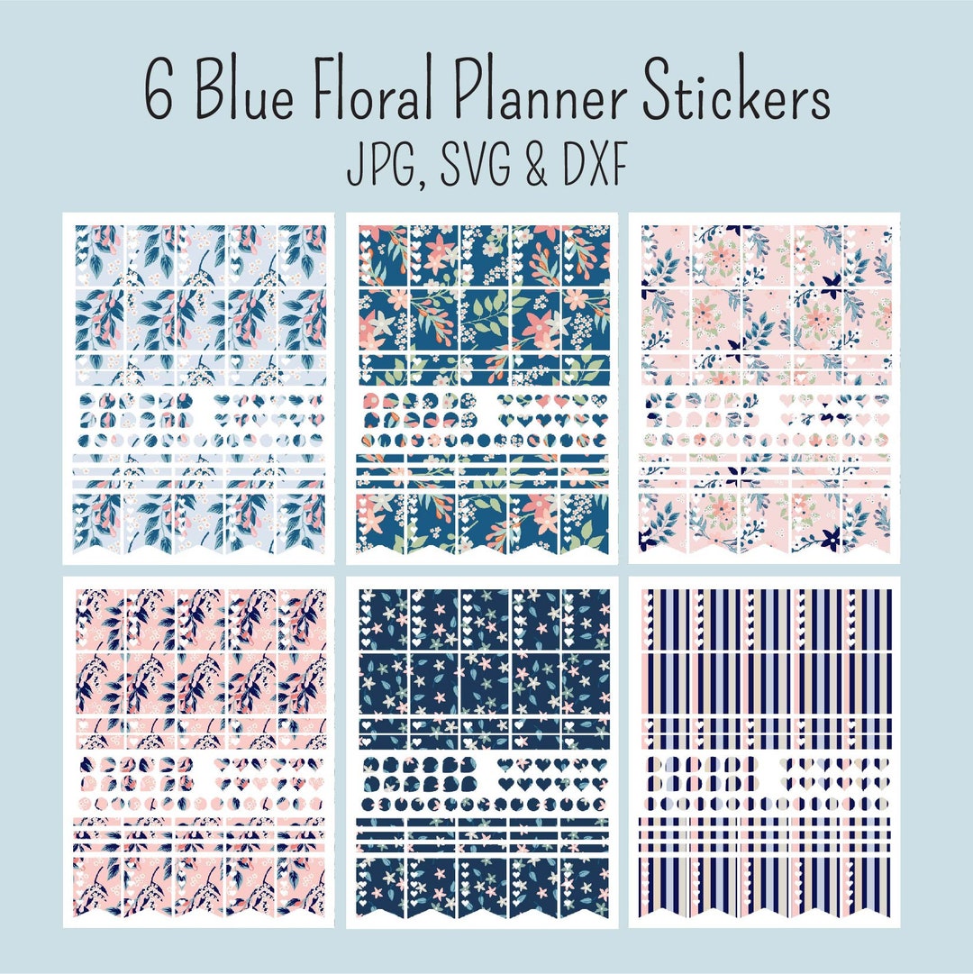 6 Blue Floral Planner Sticker Sheets Jpg Svg Png Dxf Ai Files - Etsy