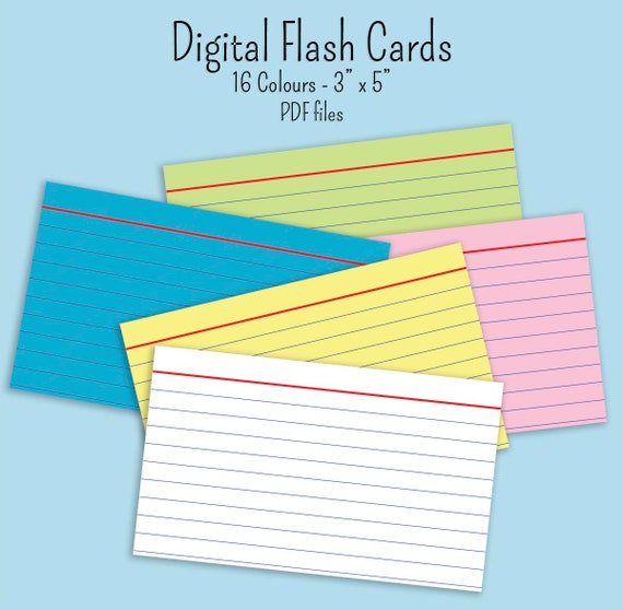 Digital Flash Index Cards 3 Inch X 5 Inch 16 Colours Pdf Files | Etsy