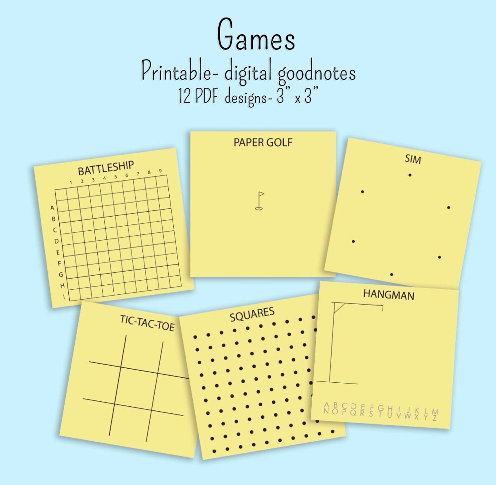 12 Games Memo Notes 3 X 3 Size Printable and - Etsy
