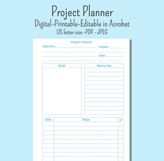 Project Planner US Letter Size Printable and Digital Goodnotes | Etsy