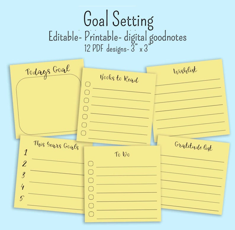 12 Goal Setting Memo Notes 3 X 3 Size Printable - Etsy