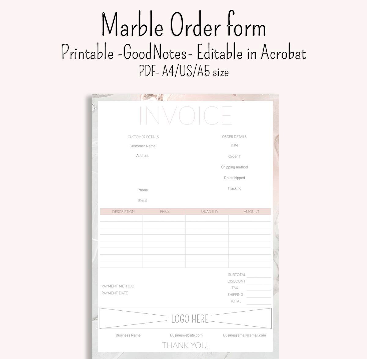 Marble Order Form Invoice Goodnotes Notability Digibujo Pdf A4 - Etsy ...