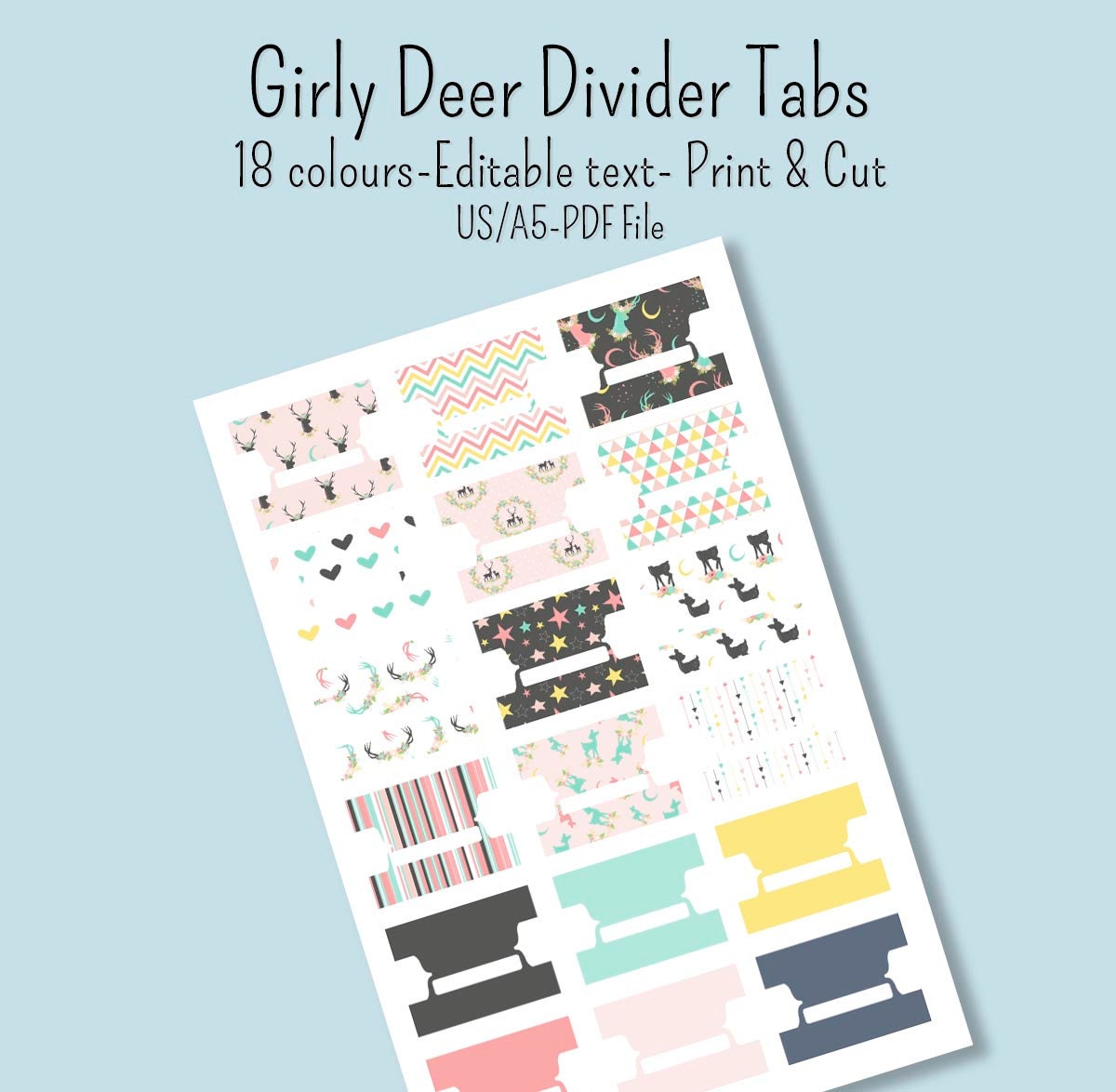 18 Girly Deer Patterned Dividers Tabs Printable and Editable | Etsy