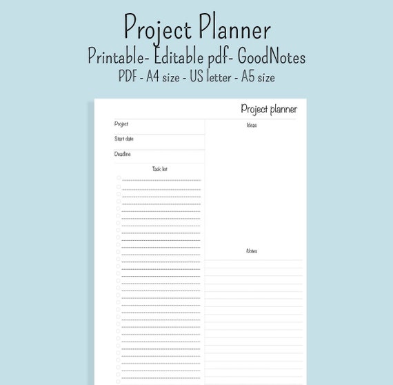 Project Planner US Letter and A4 and A5 Size Printable and | Etsy