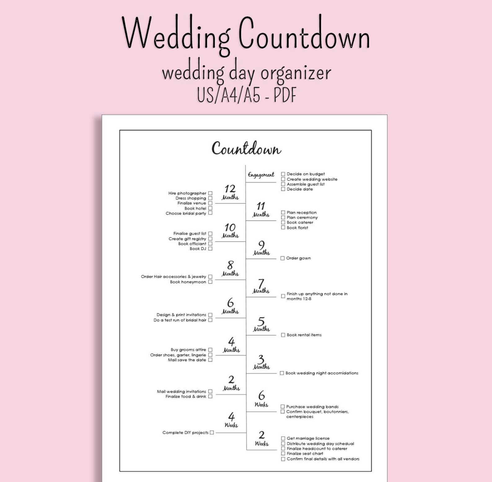 Wedding Day Countdown Printable Sheets US Letter A4 A5 Size | Etsy
